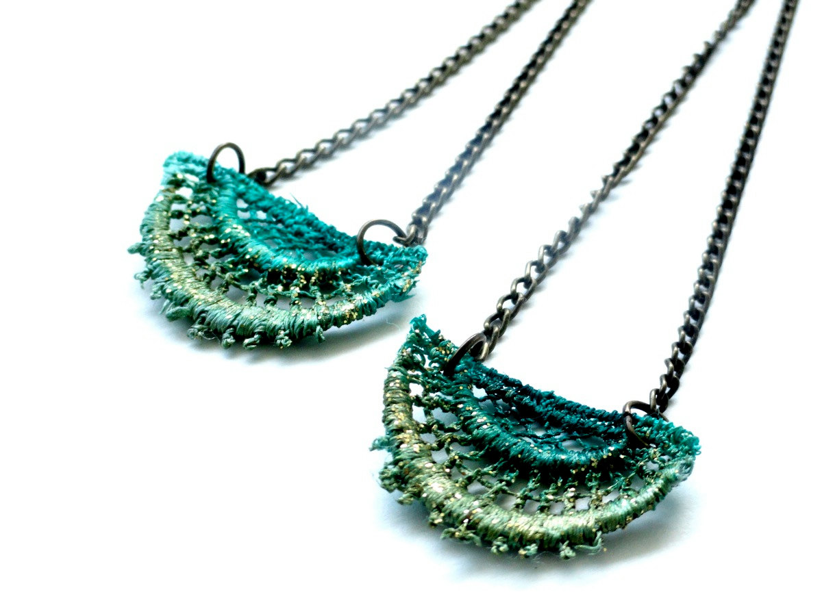 Lace Earrings - Teal And Olive With Antiqued Bronze Chain ...